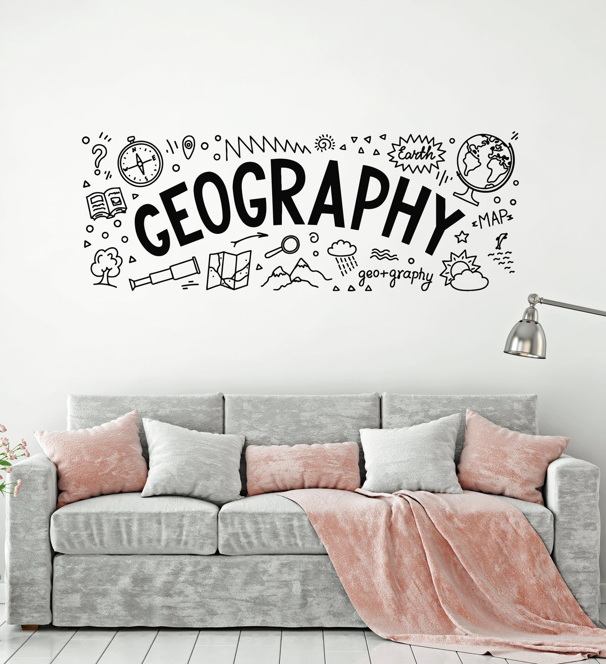 Vinyl Wall Decal Geography Words School Classroom Earth Compass Sticke ...