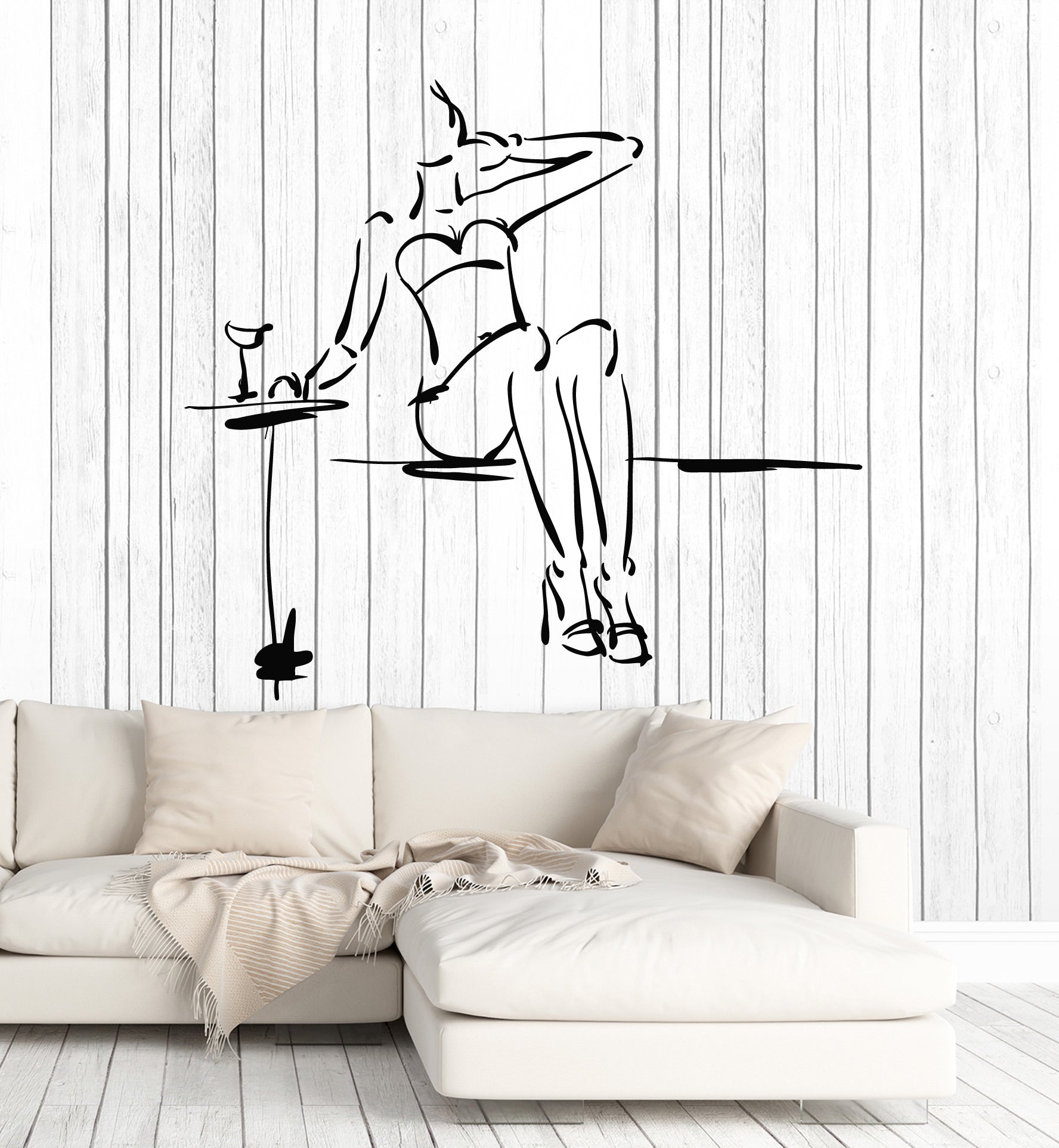 Vinyl Wall Decal Sketch Drawing Girl In Swimsuit Beach Style Stickers ...