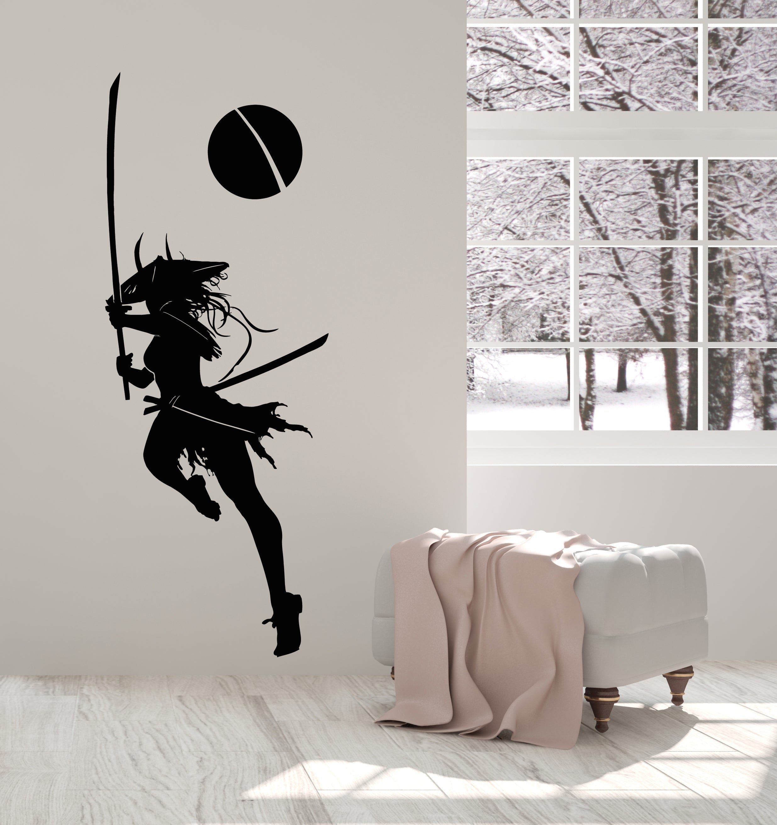 Vinyl Wall Decal Girl With Katana Sword Samurai Silhouette Decor Stick ...