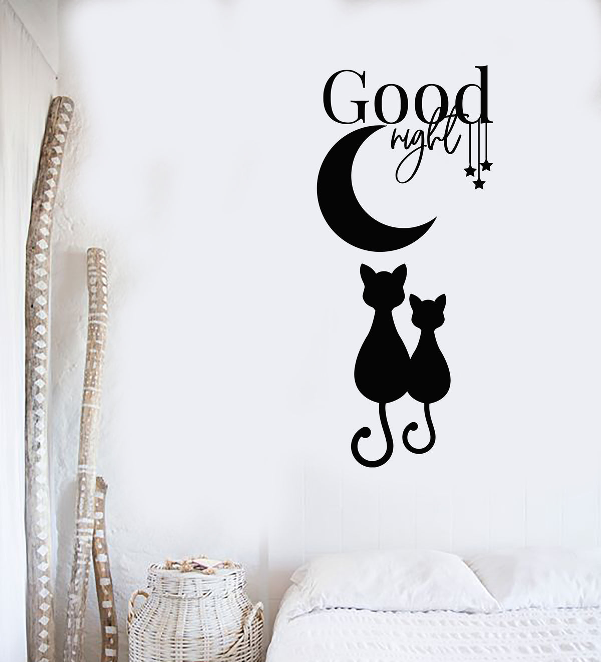Vinyl Wall Decal Good Night Moon Stars Cats Kids Bedroom Room Stickers ...