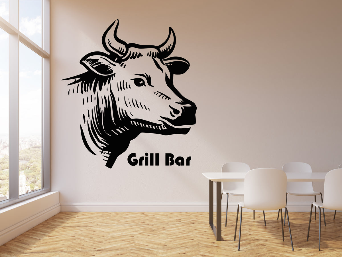 Vinyl Wall Decal Fresh Meat Special Grill Menu Bar Bull Head Stickers ...