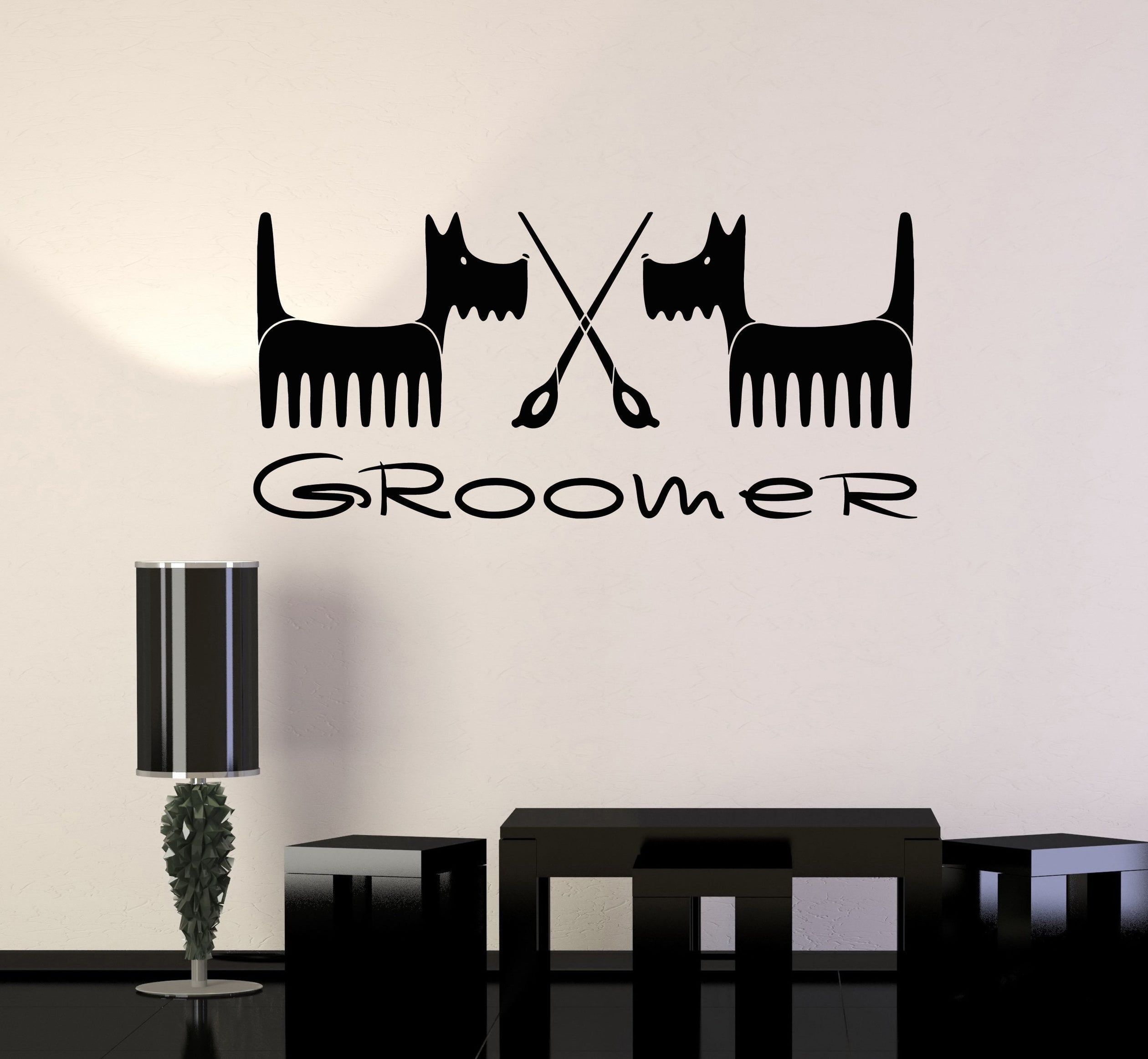 Vinyl Wall Decal Groomer Grooming Salon Pet Dog Beauty Stickers Mural ...