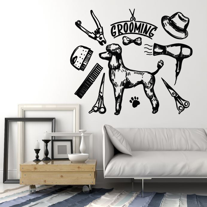 Vinyl Wall Decal Dog Animal Pets Grooming Beauty Room Tools Stickers M ...