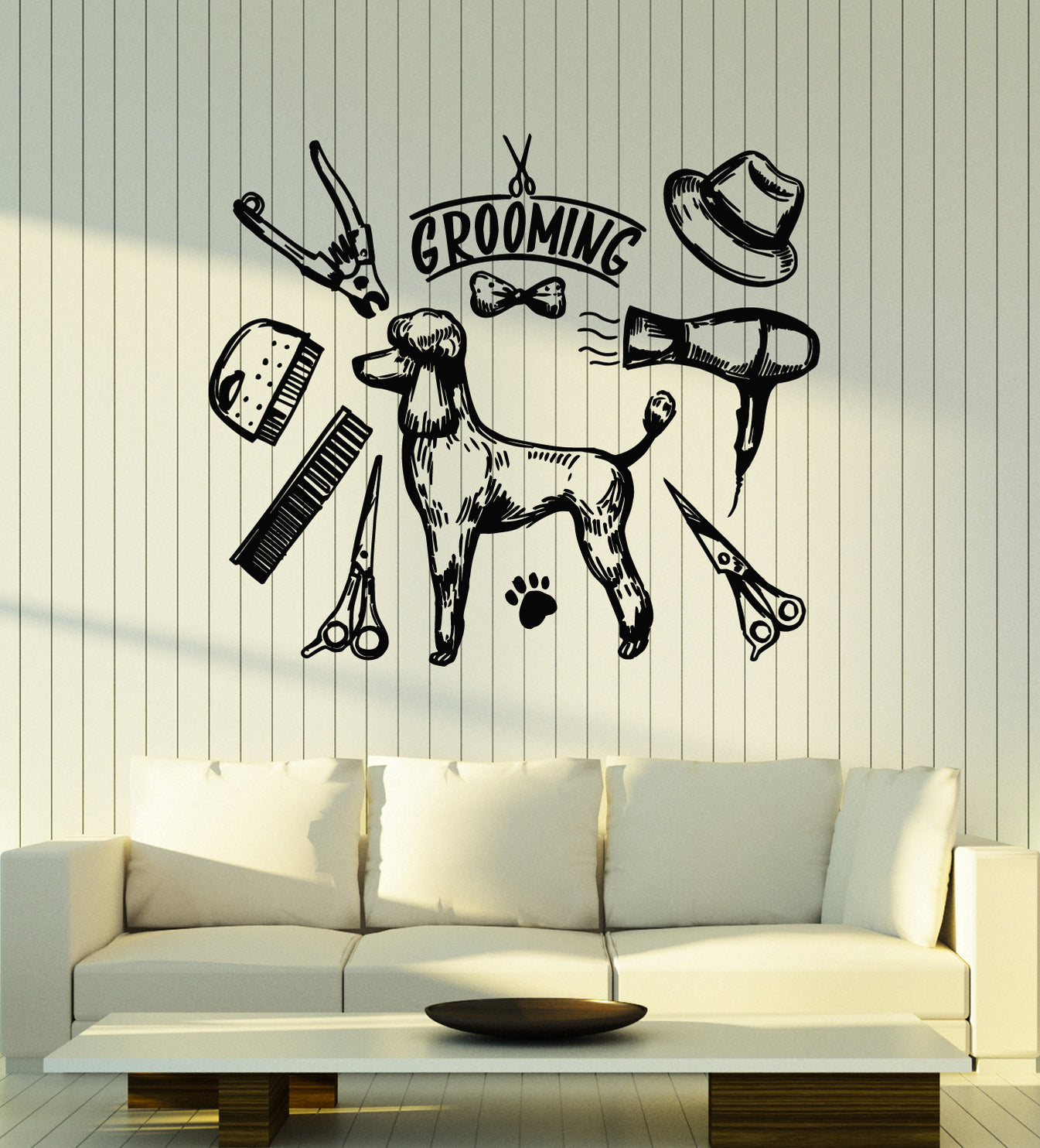 Vinyl Wall Decal Dog Animal Pets Grooming Beauty Room Tools Stickers M ...
