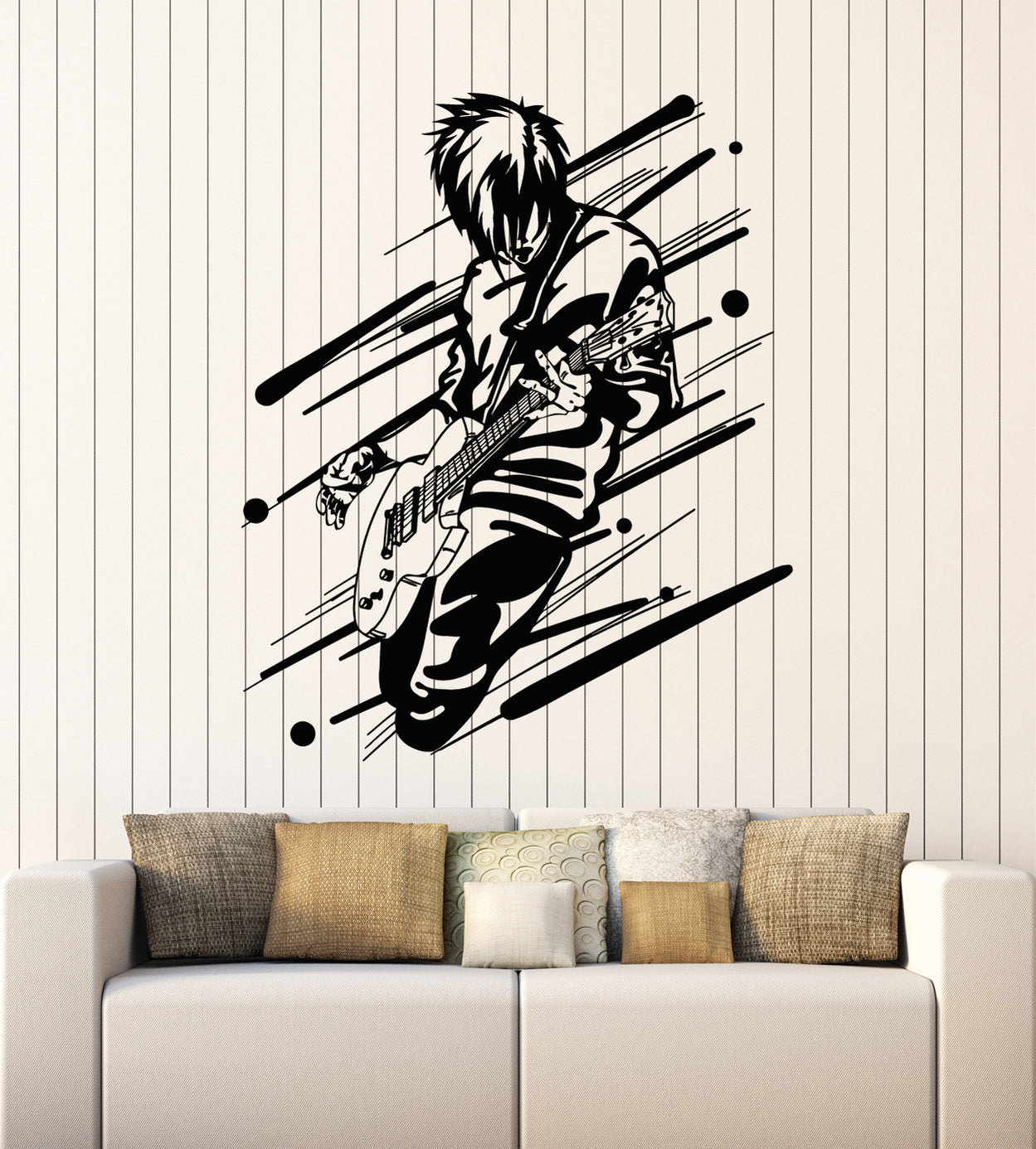 Vinyl Wall Decal Electric Guitar Player Art Musical Instrument Sticker ...