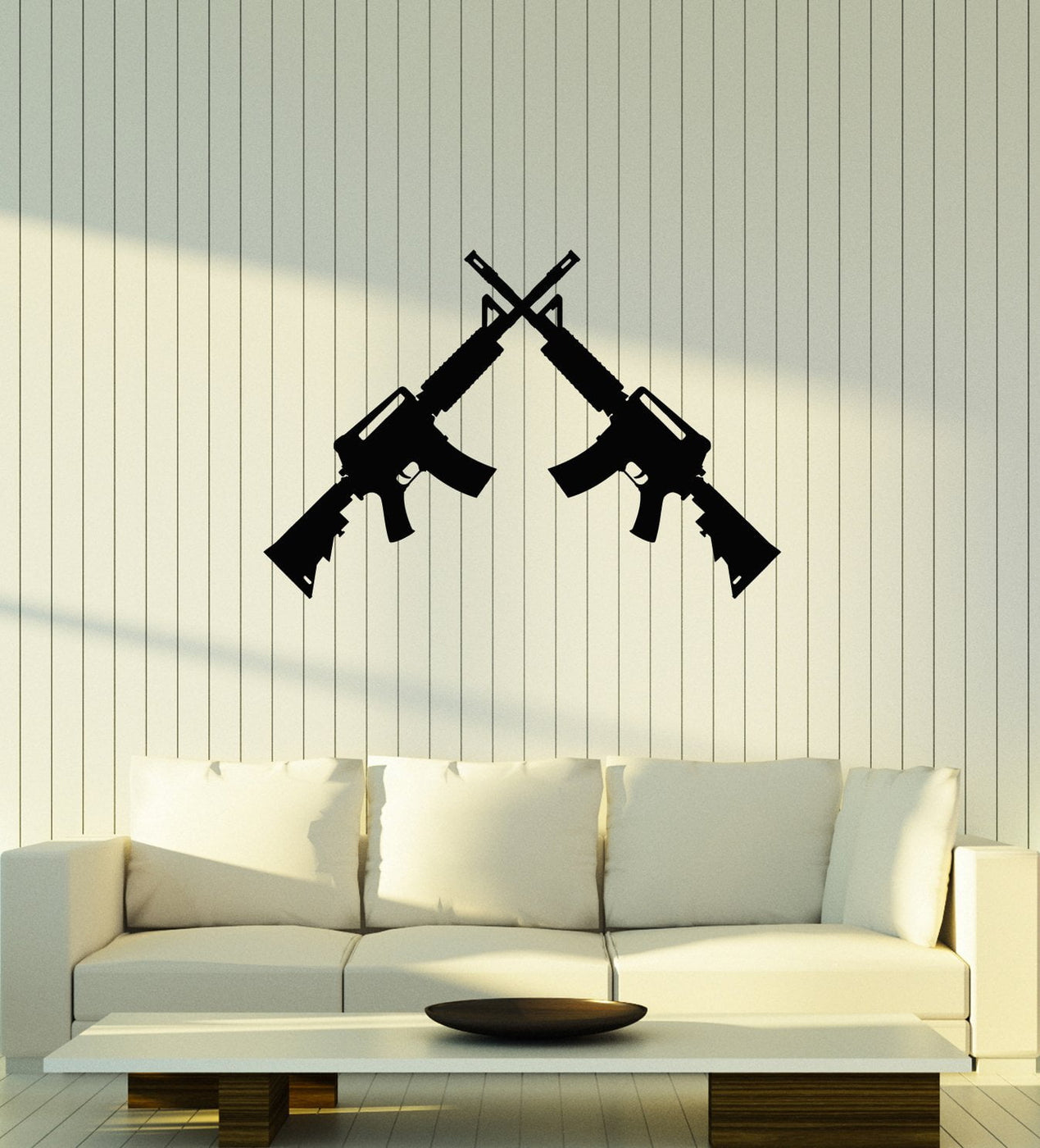 Vinyl Wall Decal Two Assault Rifles Guns Military Art Room Decoration ...