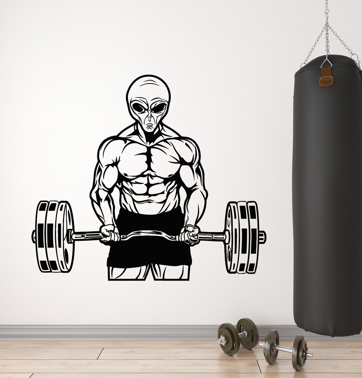 Vinyl Wall Decal UFO Gym Alien Barbel Iron Sport Decor Stickers Mural ...