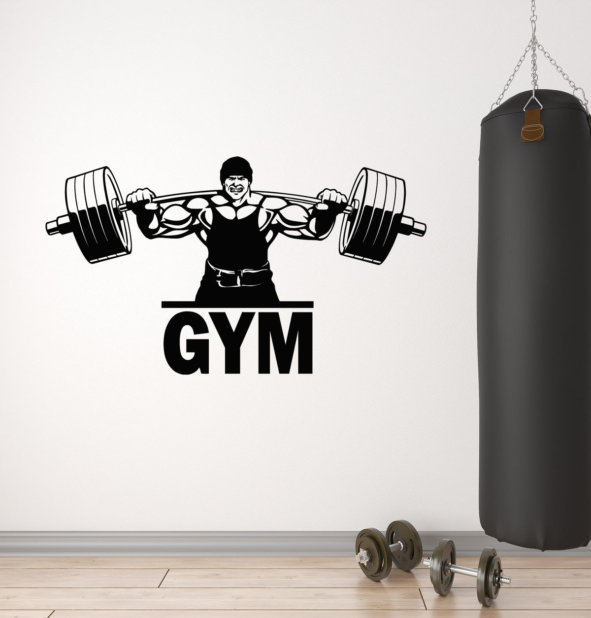Vinyl Wall Decal Iron Sport Gym Barbell Fitness Training Stickers Mura ...