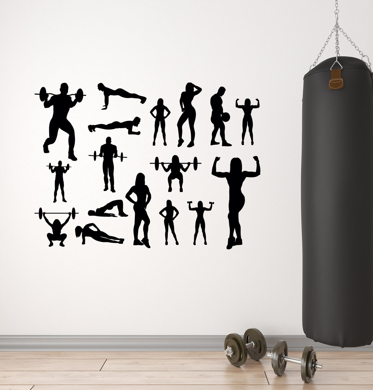 Gym Vinyl Wall Decal Fitness Icons Sport Workout People Stickers Mural ...