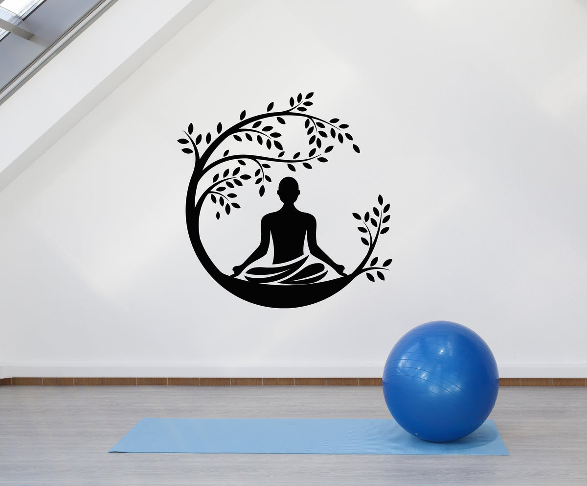 Vinyl Wall Decal Gym Yoga Room Tree Meditation Pose Man Stickers Mural ...