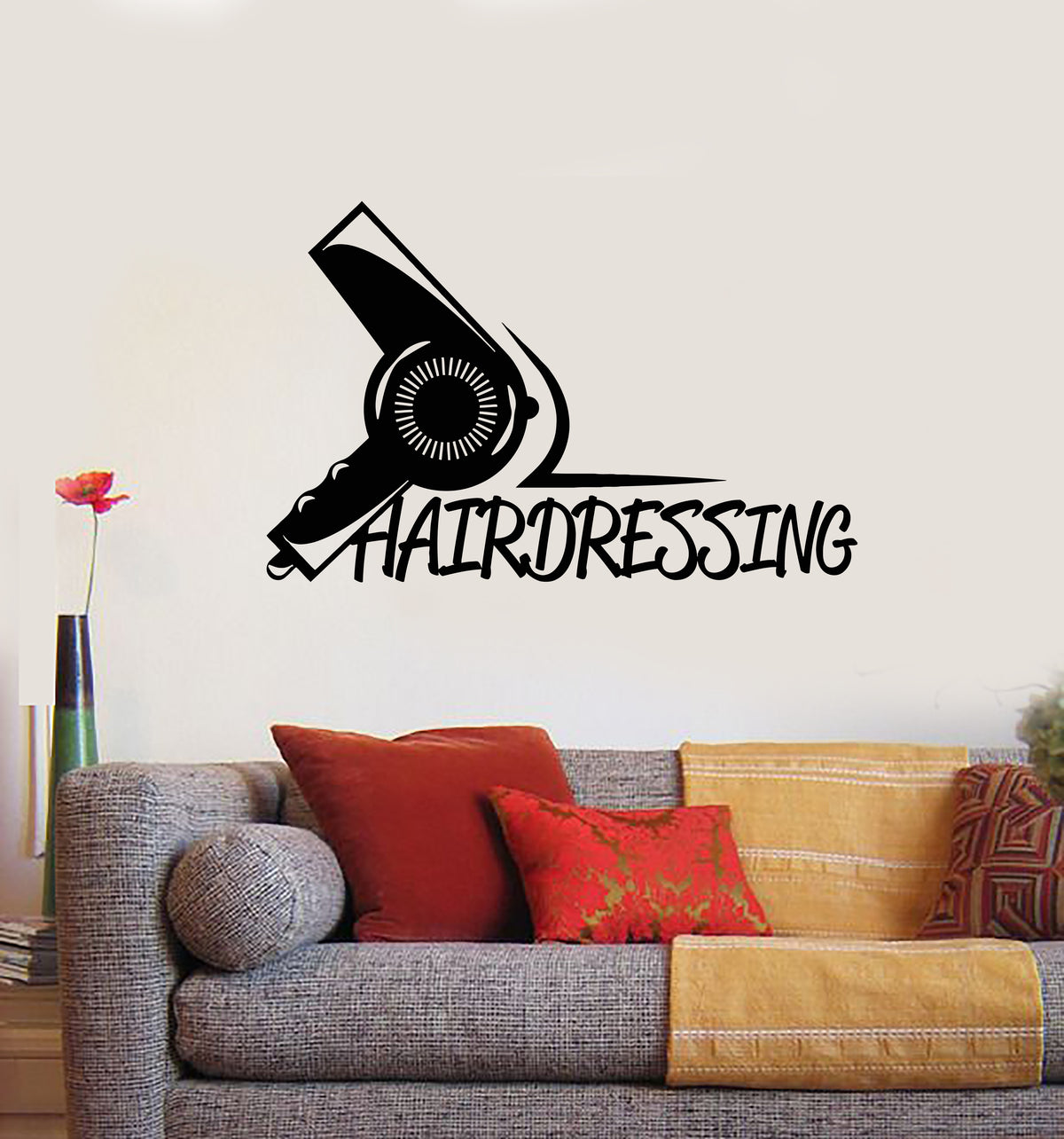 Vinyl Wall Decal Hairdressing Hairdryer Haircut Beauty Hair Interior S ...