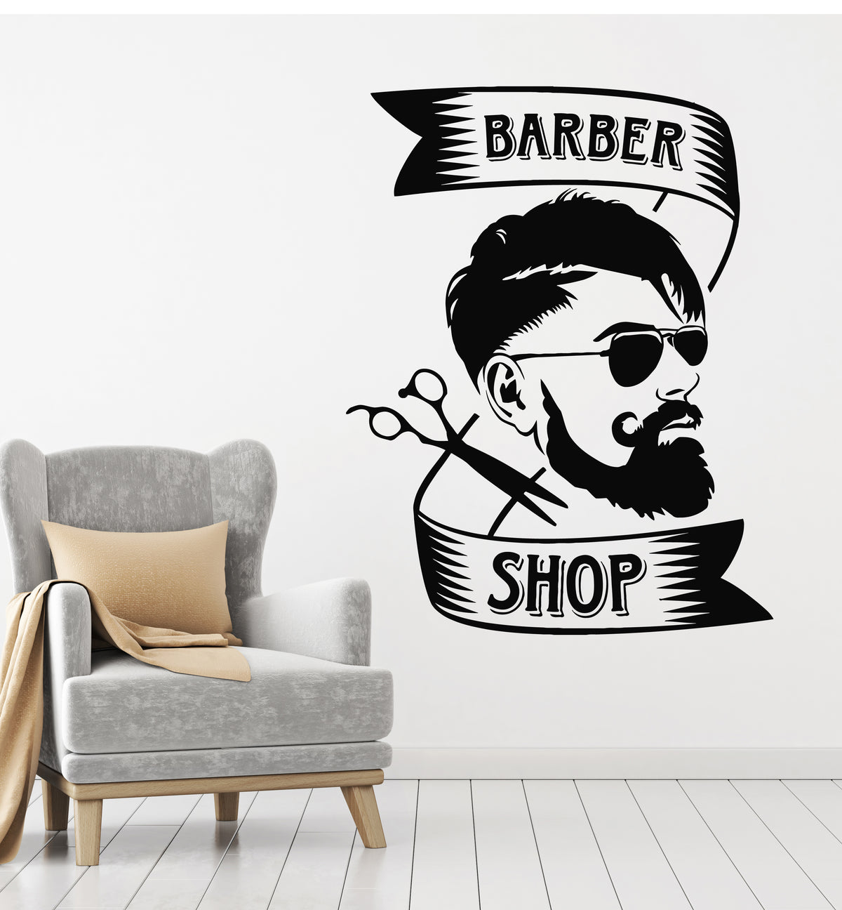 Vinyl Wall Decal Hair Salon Barber Shop Man's Style Scissors Stickers ...