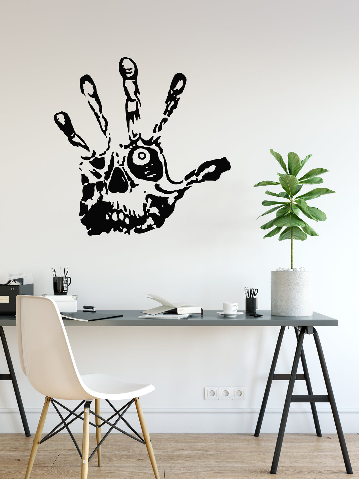Vinyl Wall Decal Skull Palm Track Hand Boys Room Halloween Stickers Mu ...