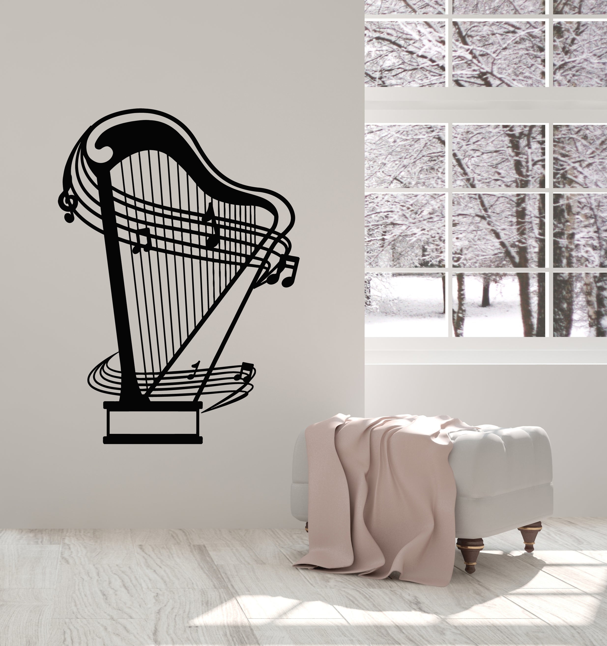 Vinyl Wall Decal Harp Musical Instrument Music Art Decor Stickers Mura ...