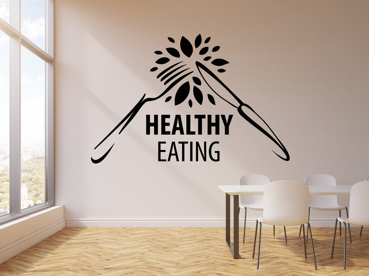 Vinyl Wall Decal Diet Nutrition Healthy Eating Fork Knife Organic Food ...