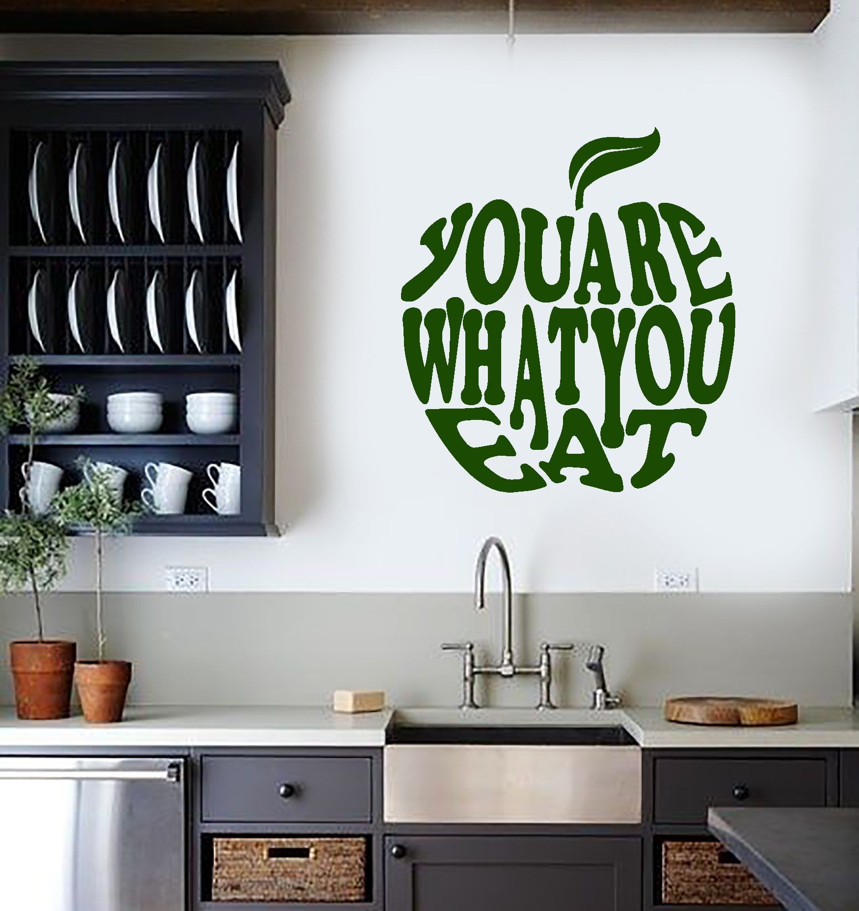 Vinyl Wall Decal Healthy Lifestyle Quote Apple Diet Inspire Art Kitche ...