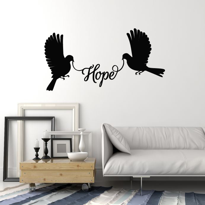 Vinyl Wall Decal Flying Couple Doves Hope Inspiring Words Stickers Mur ...