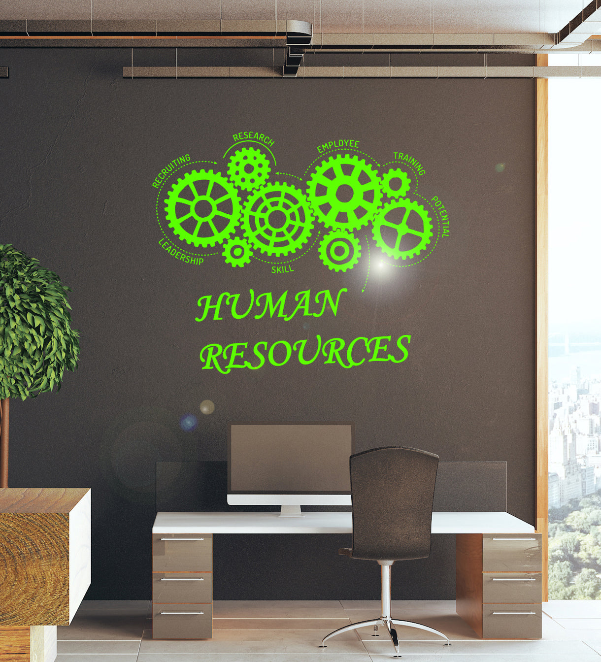Vinyl Wall Decal Human Resources HR Gears Art Department Manager Offic ...