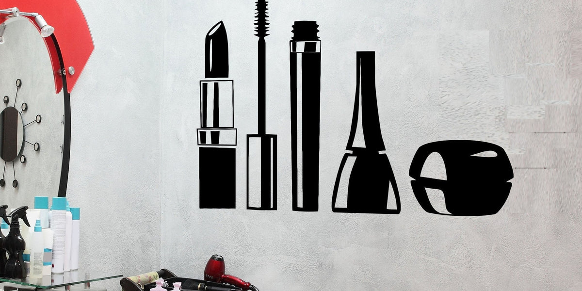 Vinyl Decal Wall Sticker Mascara Lipstick Cosmetics Makeup Girl Woman ...