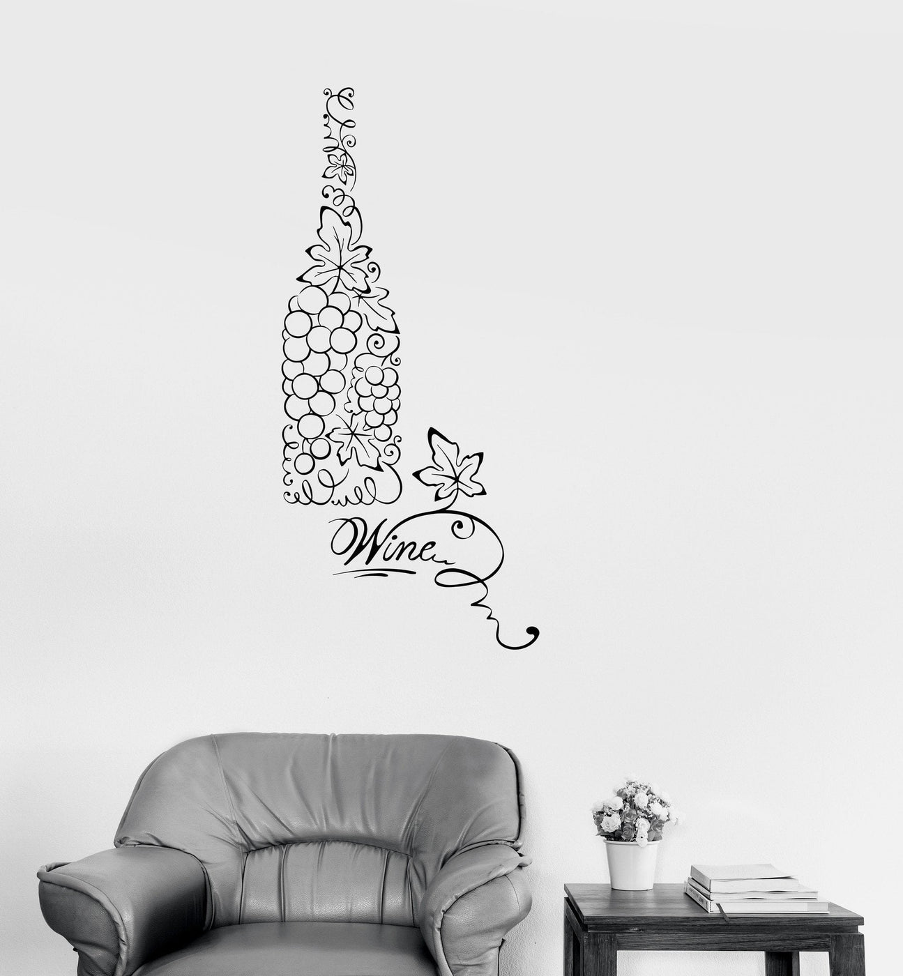 Vinyl Decal Bottle Wine Grapes Kitchen Restaurant Decor Wall Stickers ...