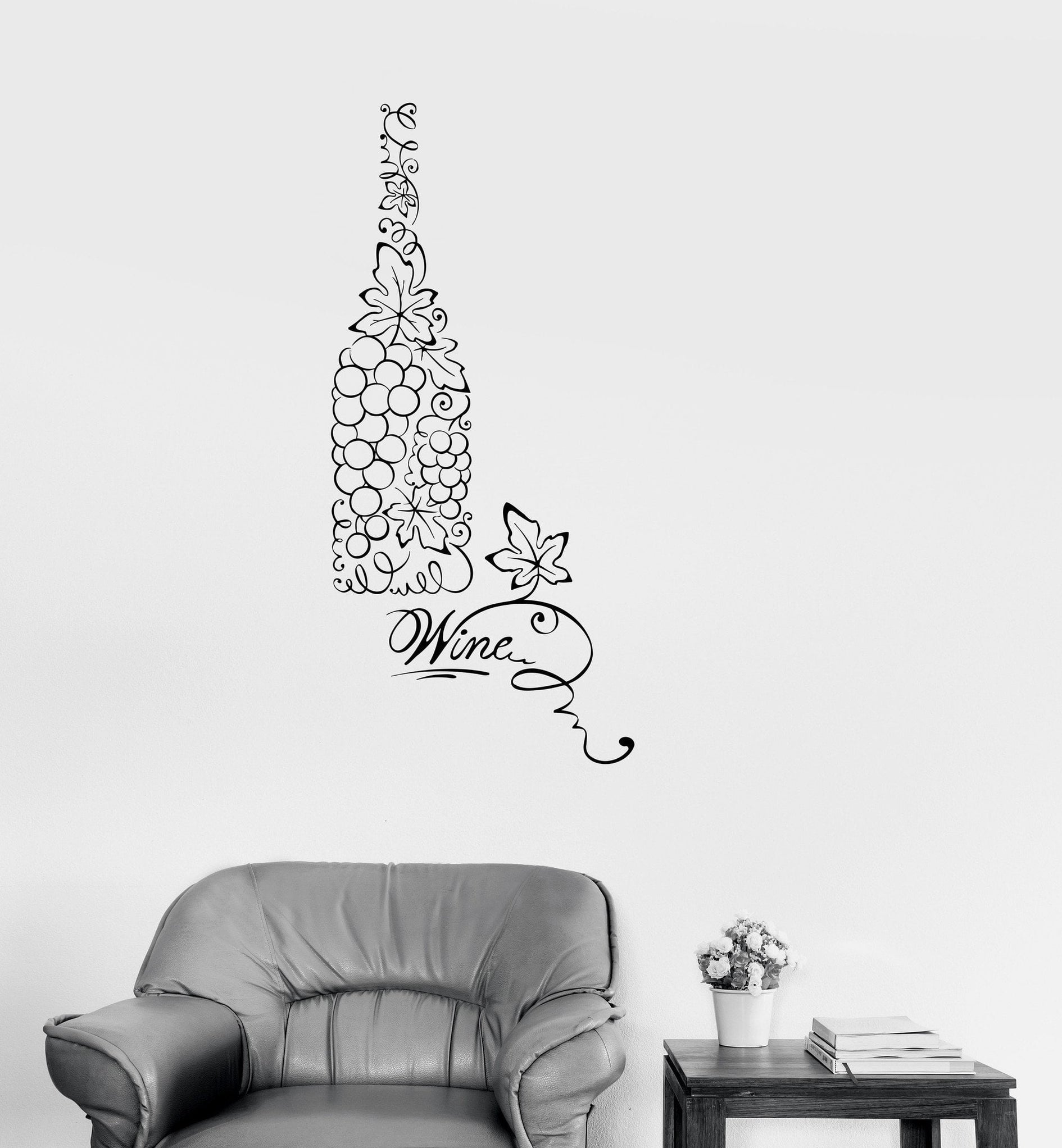Vinyl Decal Bottle Wine Grapes Kitchen Restaurant Decor Wall Stickers ...