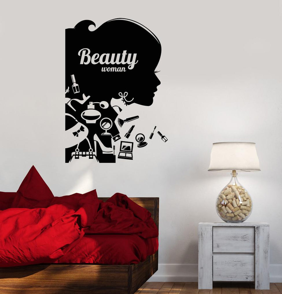 Vinyl Decal Beauty Salon Shop Woman Girl Cosmetic Makeup Wall Stickers ...