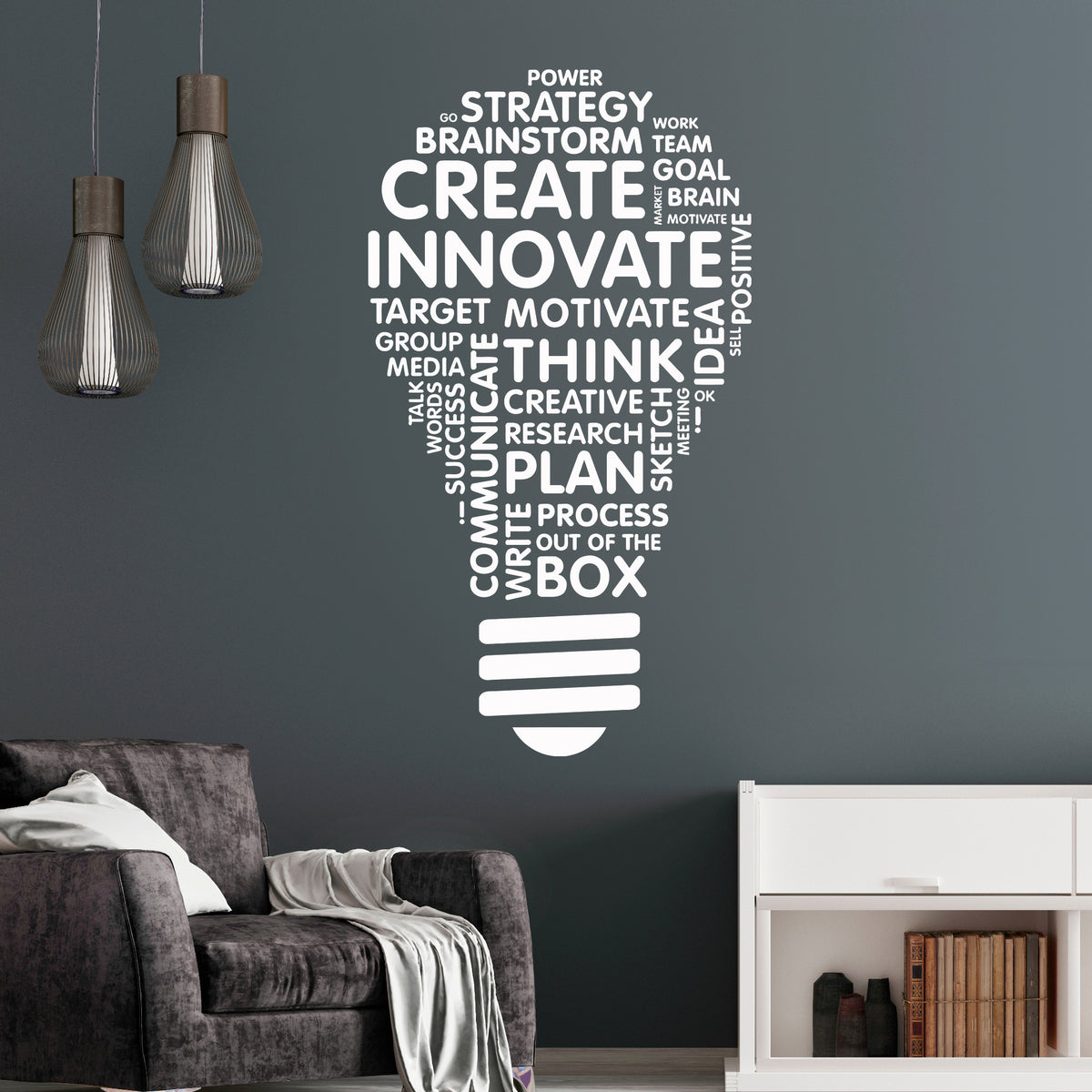 Office Quote Wall Decal Light Bulb Inspire Words Business Office Art D ...