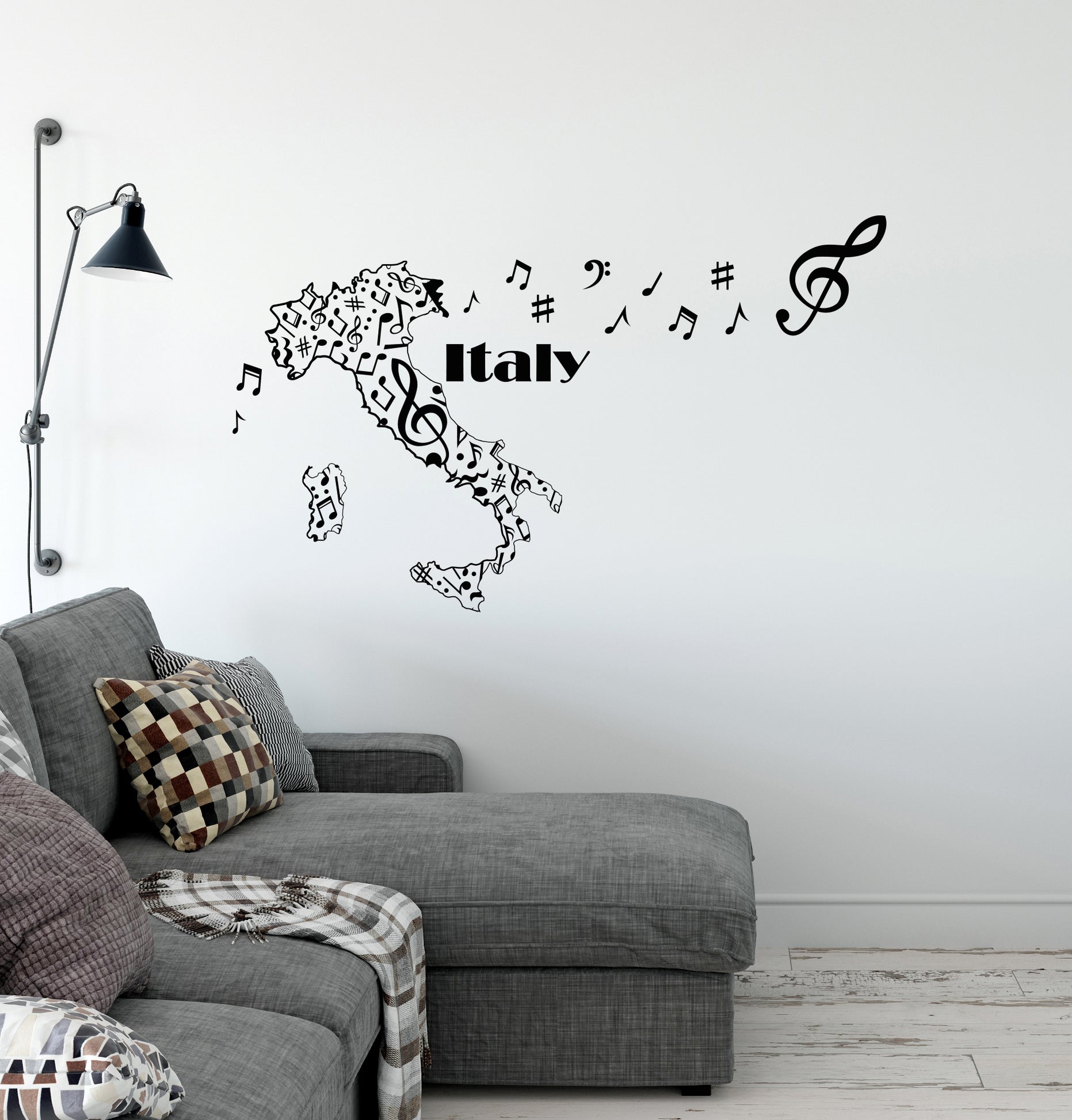 Vinyl Wall Decal Musical Italy Map Music Notes Italian Decor Stickers ...