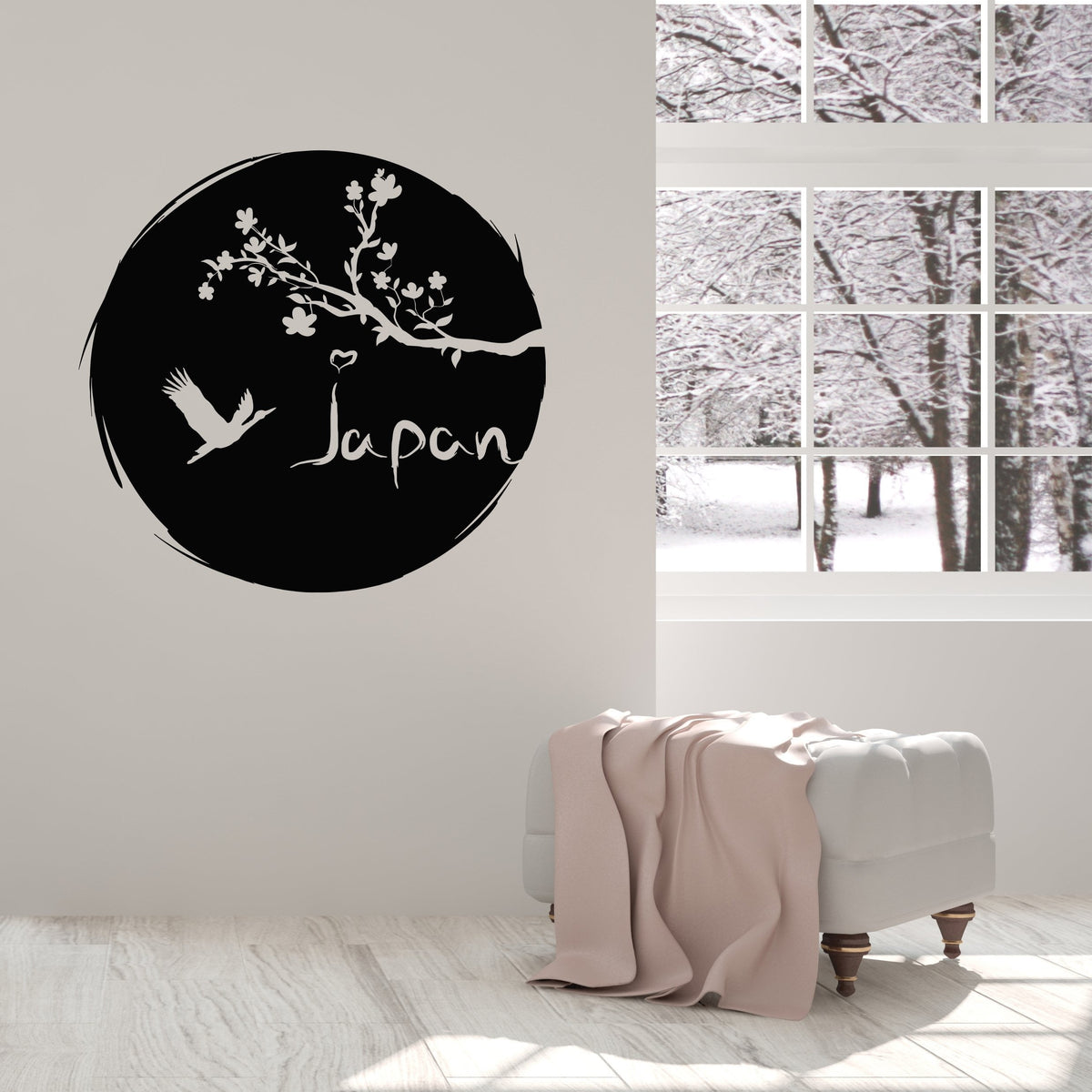 Vinyl Wall Decal Japan Art Japanese Sakura Crane Interior Decor Sticke ...