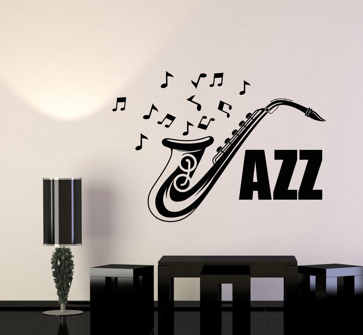 Vinyl Wall Decal Jazz Bar Music Saxophone Musical Instrument Notes Sti ...