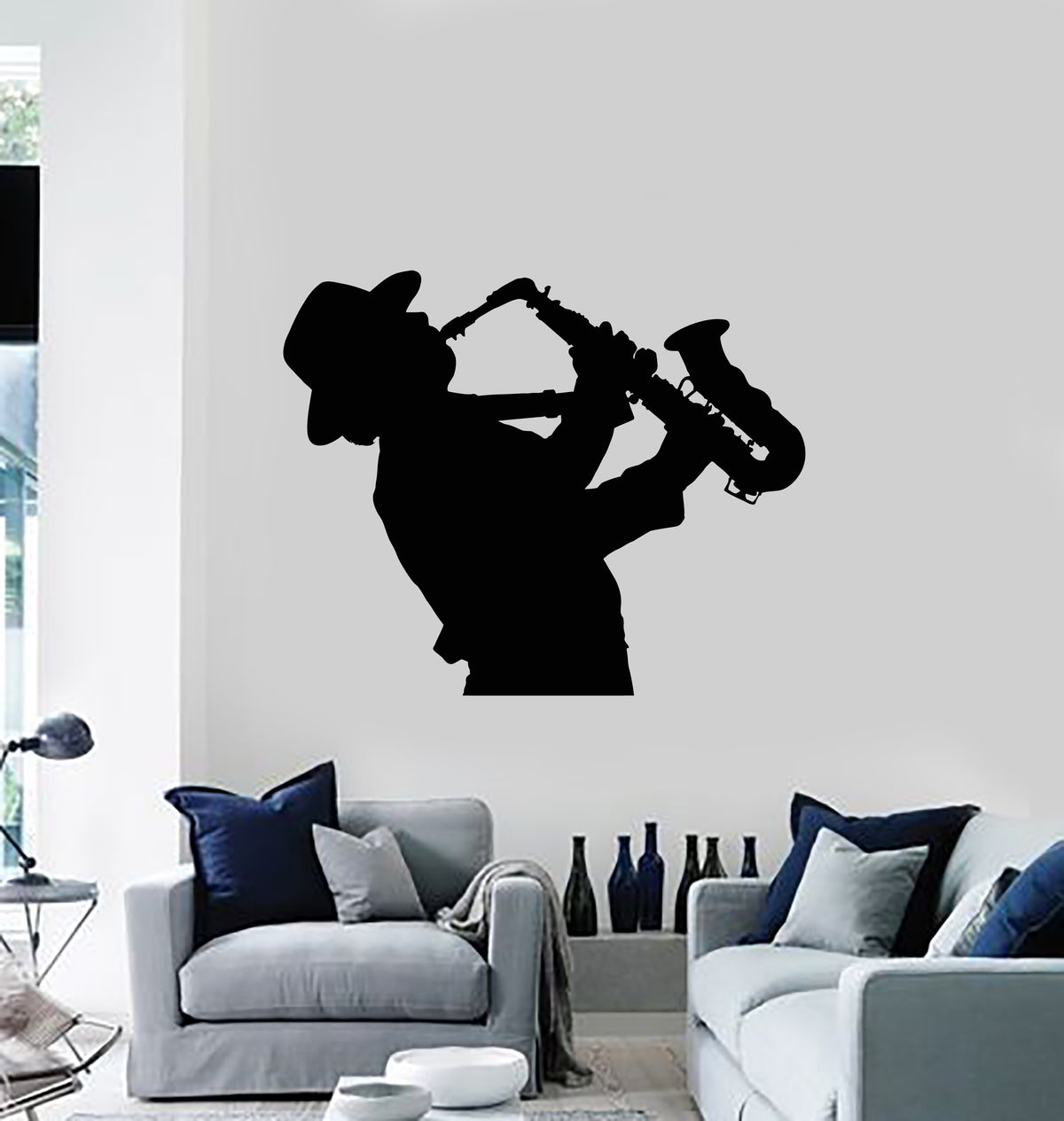 Vinyl Wall Decal Jazz Music Bar Playing Saxophonist Musician Instrumen ...