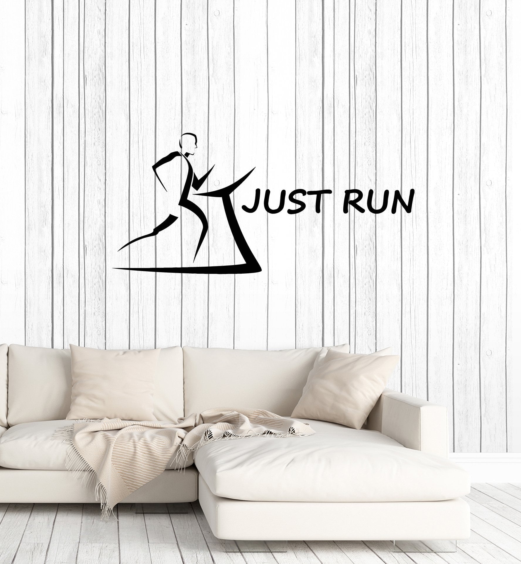 Vinyl Wall Decal Just Run Phrase Running Sport Runner Gym Decor Quote ...