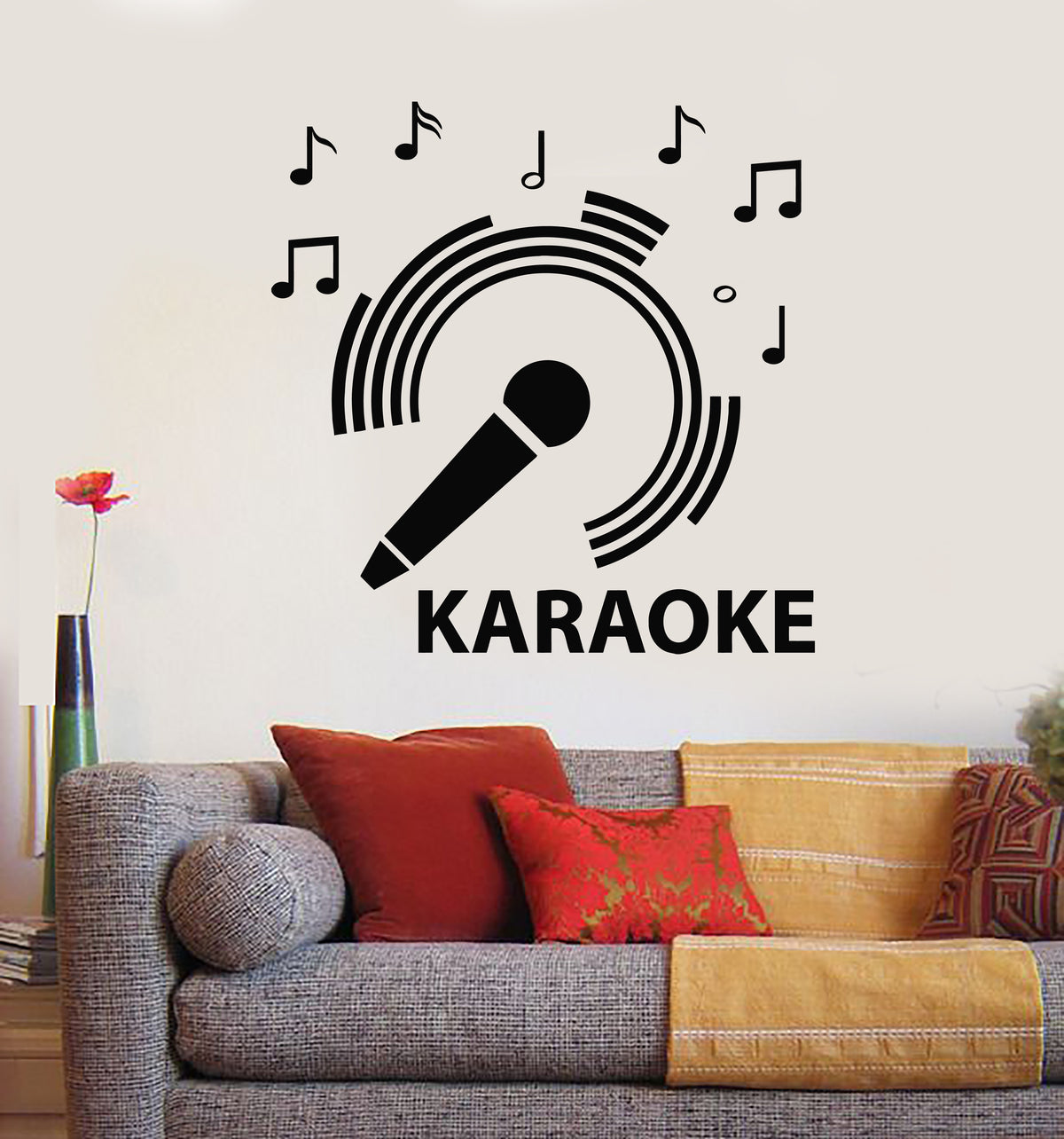 Vinyl Wall Decal Microphone Karaoke Club Notes Music Singing Stickers ...