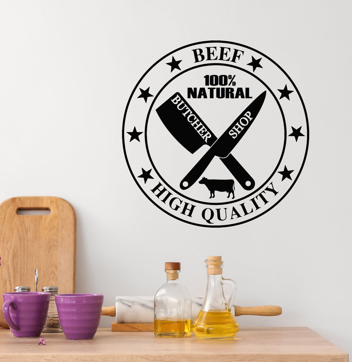 Vinyl Wall Decal Butcher Shop Beef Sheff Knifes Barbeque Grill Sticker ...