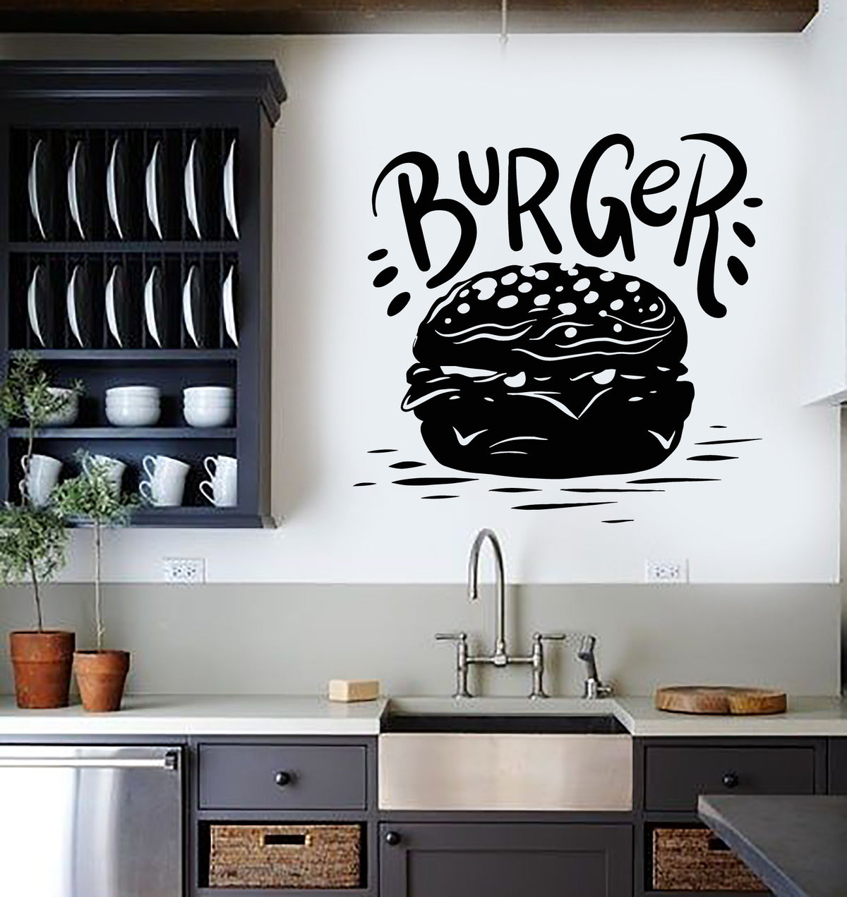 Vinyl Wall Decal Kitchen Art Fast Food Burger Restaurant Cafe Stickers ...
