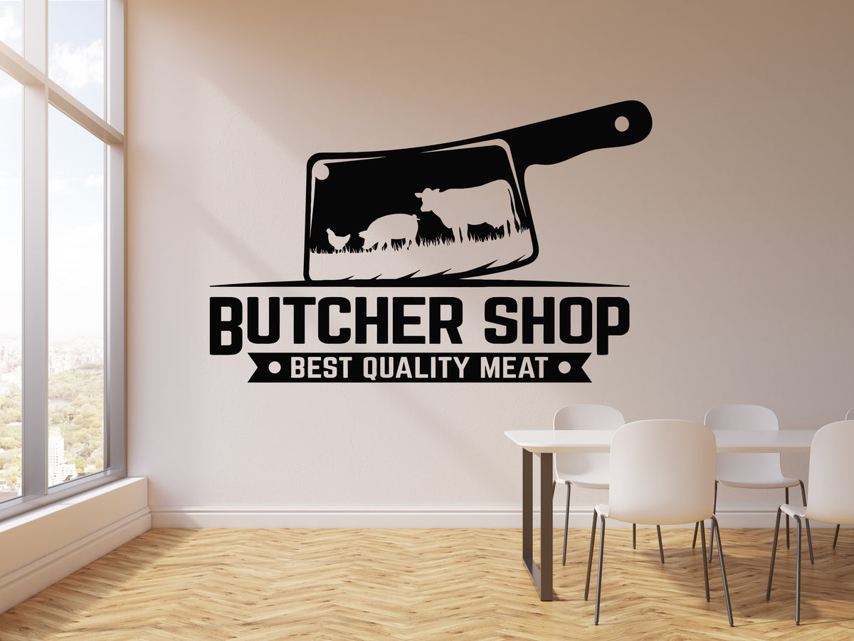 Vinyl Wall Decal Kitchen Best Quality Meat Beef Butcher Shop Knife Sti ...