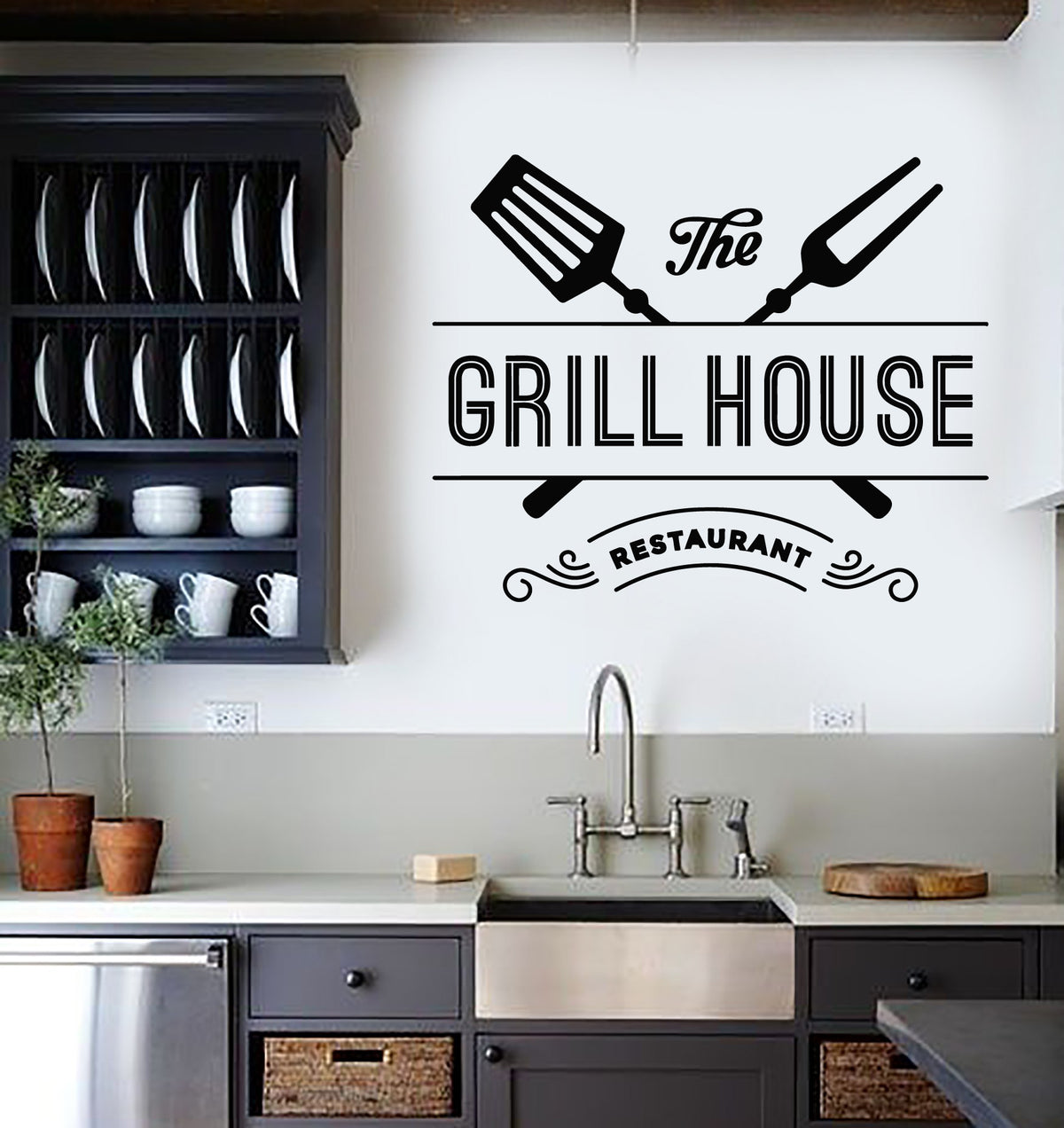 Vinyl Wall Decal Restaurant Meat Beef Forks Grill House Menu Steak Sti ...