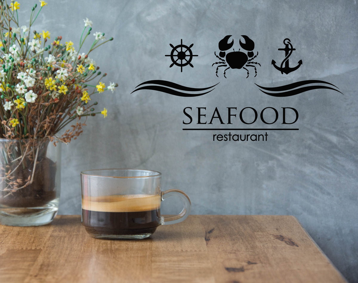 Vinyl Wall Decal Sea Anchor Wheel Seafood Products Restaurant Fresh Fi ...