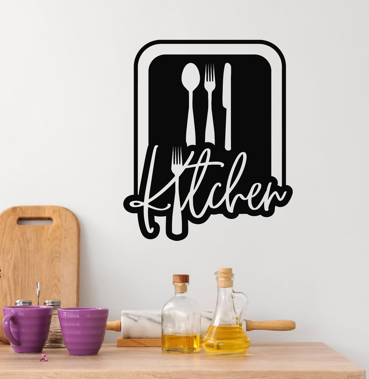 Vinyl Wall Decal Menu Design Chef Logo Kitchen Cutlery Restaurant Stic ...