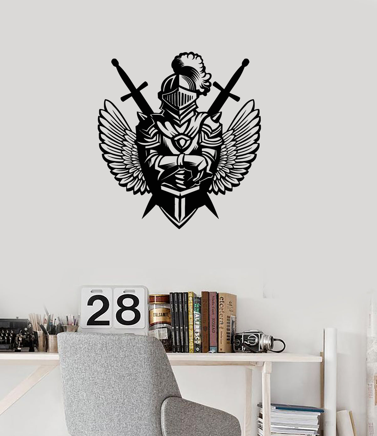 Vinyl Wall Decal Knight Wings Swords Medieval Style Teen Room Decorati ...