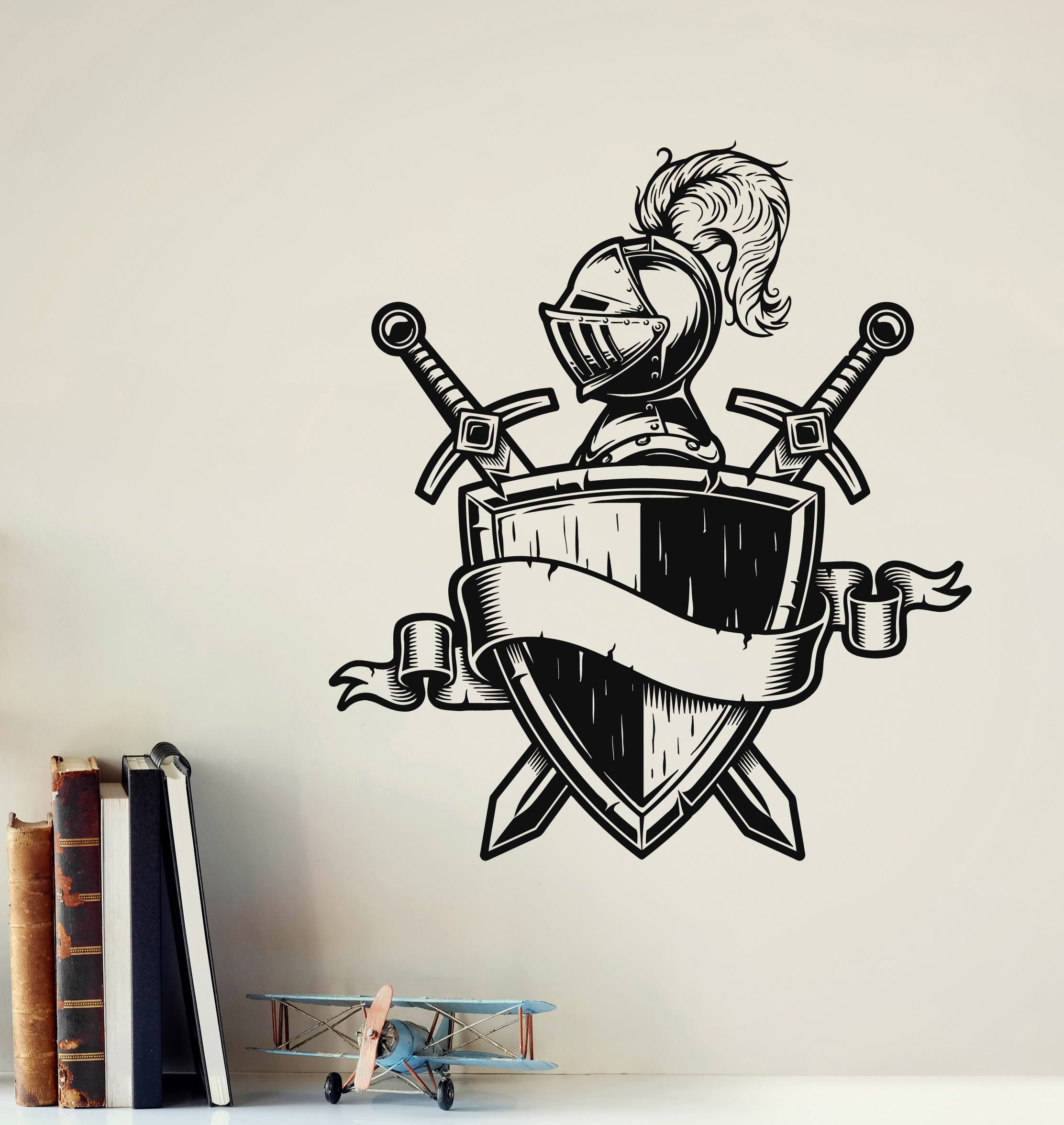 Vinyl Wall Decal Brave Warrior Logo Medieval Knight Helmet Shield Stic ...