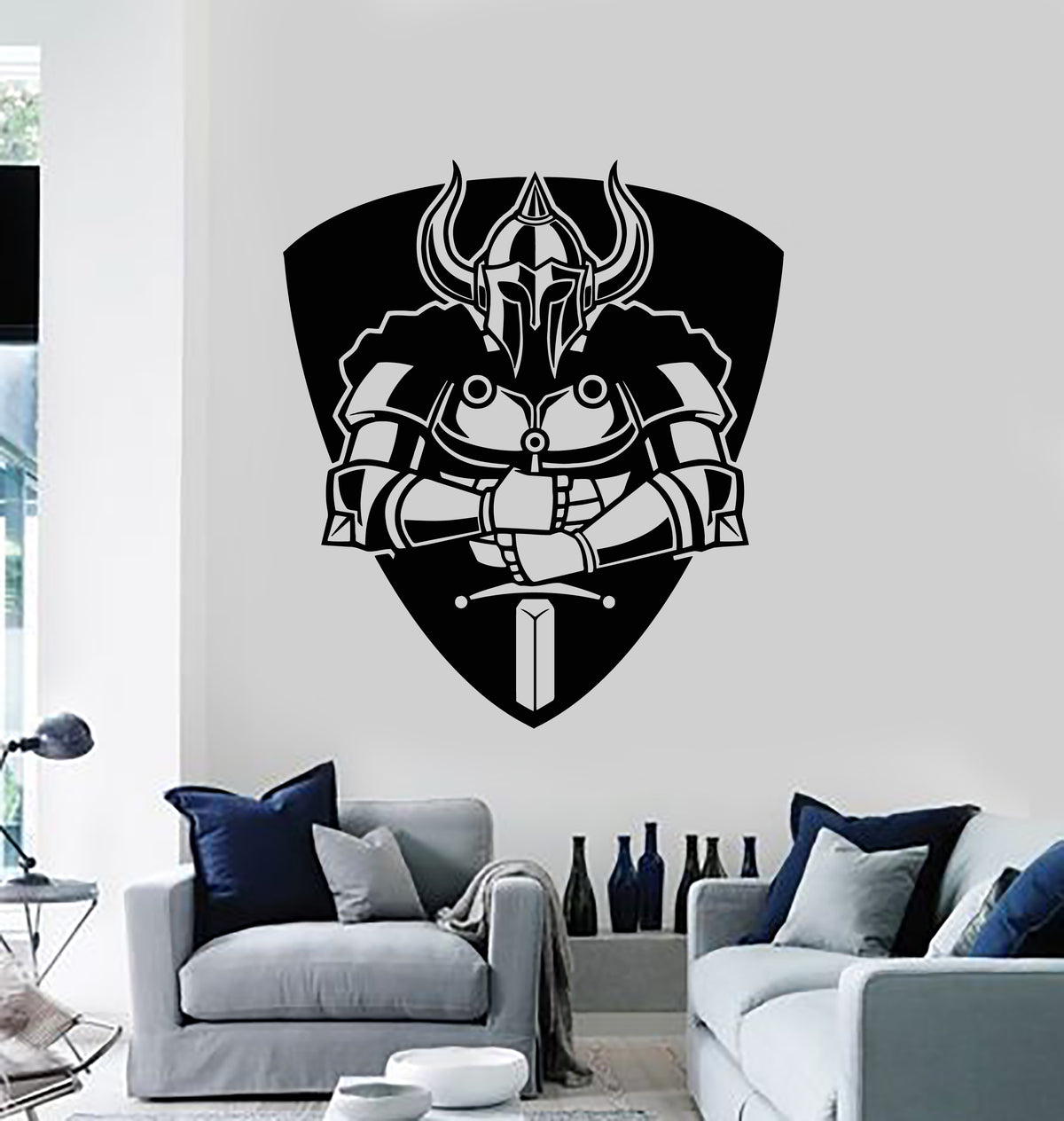 Vinyl Wall Decal Warrior Knight In Armor Shield And Sword Stickers Mur ...