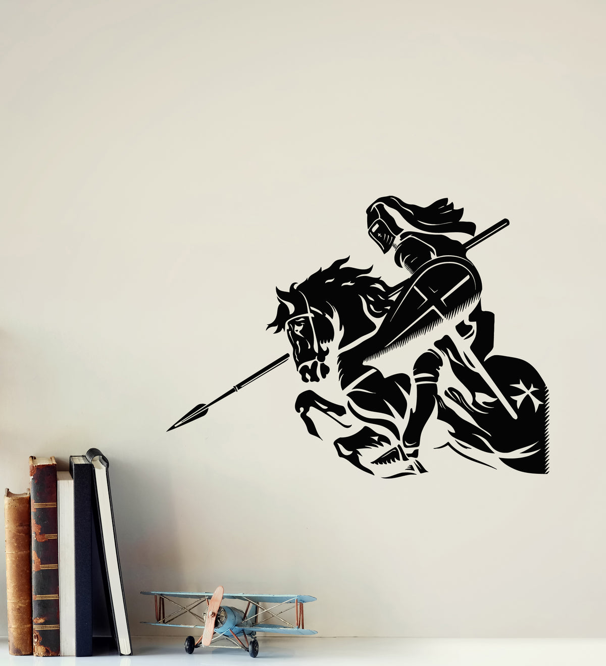 Vinyl Wall Decal Ancient Warrior Battle Knight On Horse Shield Sticker ...