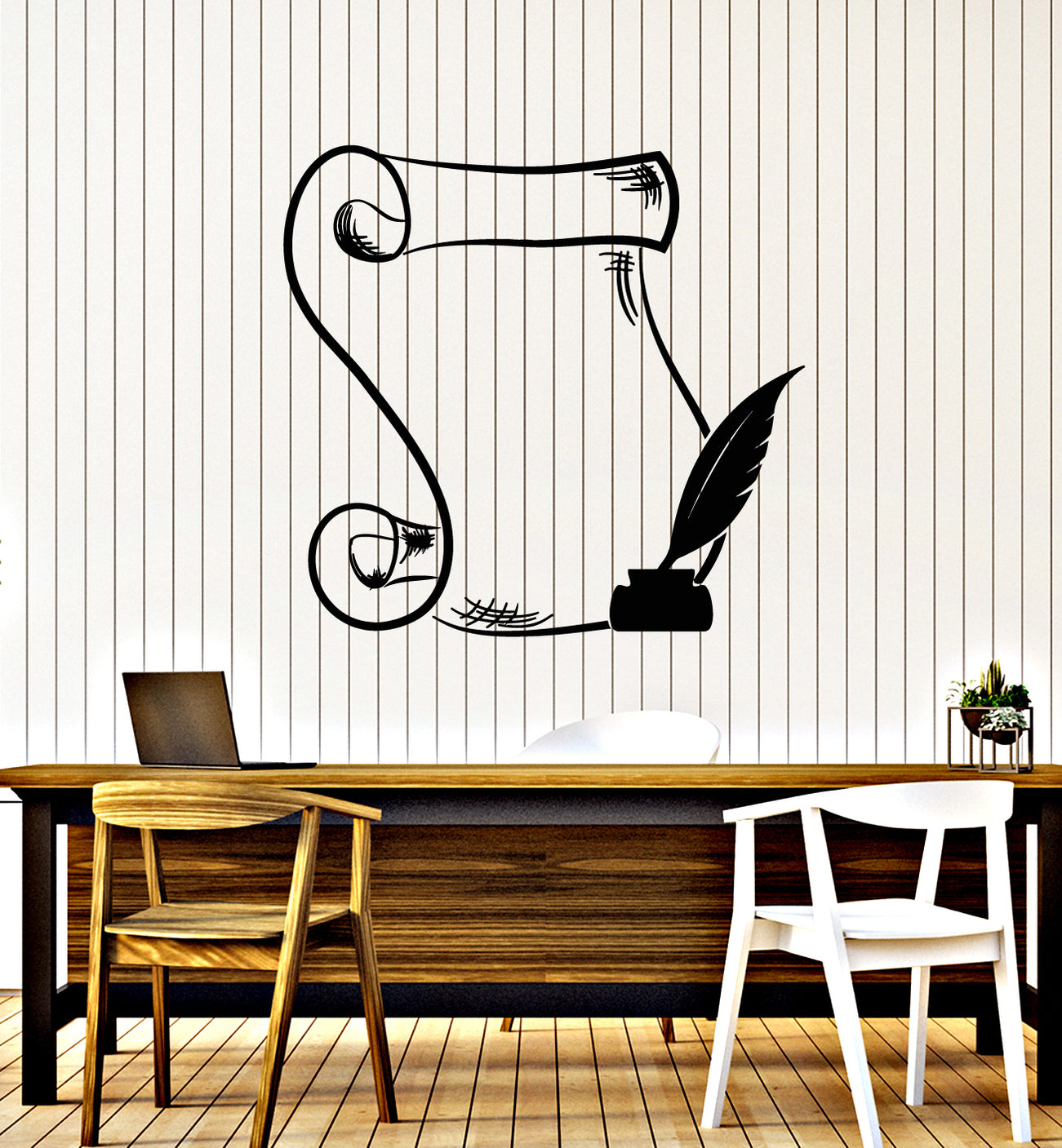 Vinyl Wall Decal Quill Pen Paper Letter Ink Scroll Decor Classroom Sti ...
