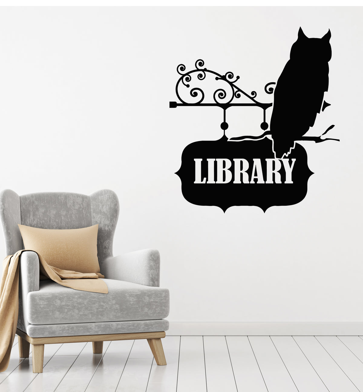Vinyl Wall Decal Library Pointer Owl Silhouette Bookworm Stickers Mura ...