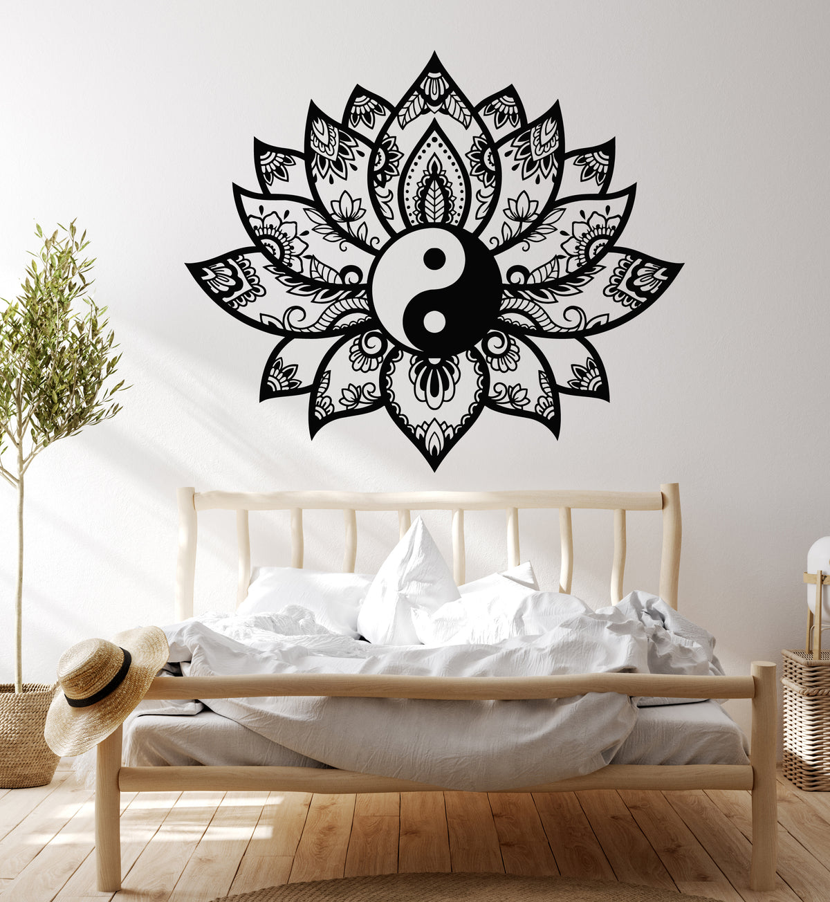 Vinyl Wall Decal Yin Yang Mandala Lotus Flower Ornament Stickers Mural ...