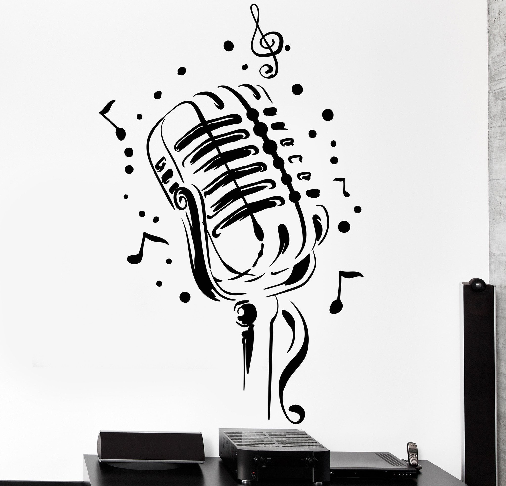 Vinyl Wall Decal Retro Microphone Singer Song Karaoke Club Stickers Un ...