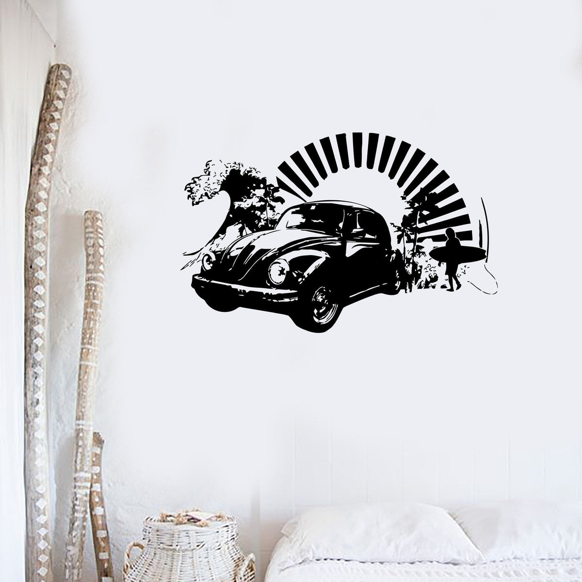 Vinyl Decal Wall Sticker Volkswagen Bug Antique Car Surfing Beach Deco ...