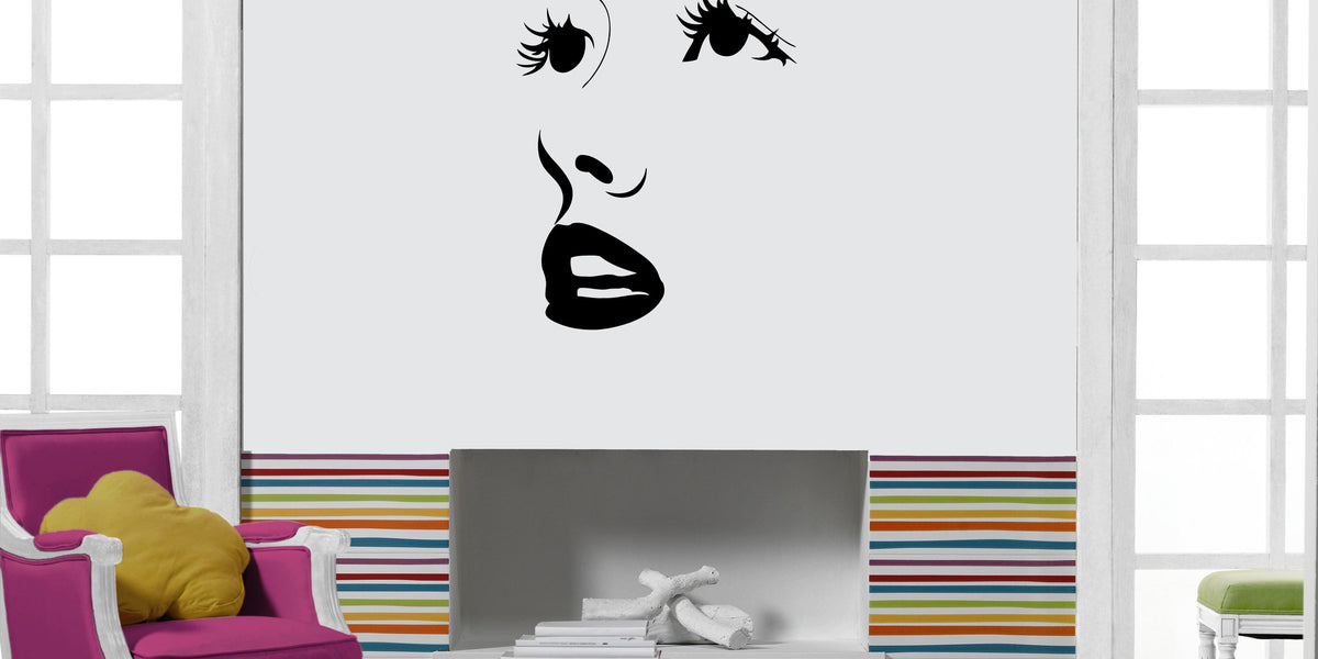 Vinyl Decal Wall Sticker Female Face Wide Open Eyes and Lips Unique Gi ...