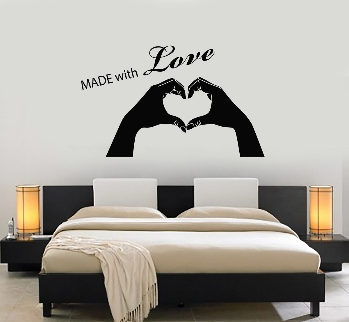 Vinyl Wall Decal Made With Love Heart Romantic Words Lettering Sticker ...